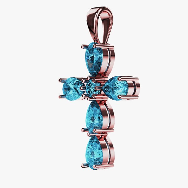 Pear stones cross pendant and round center stone model - TurboSquid 2017373