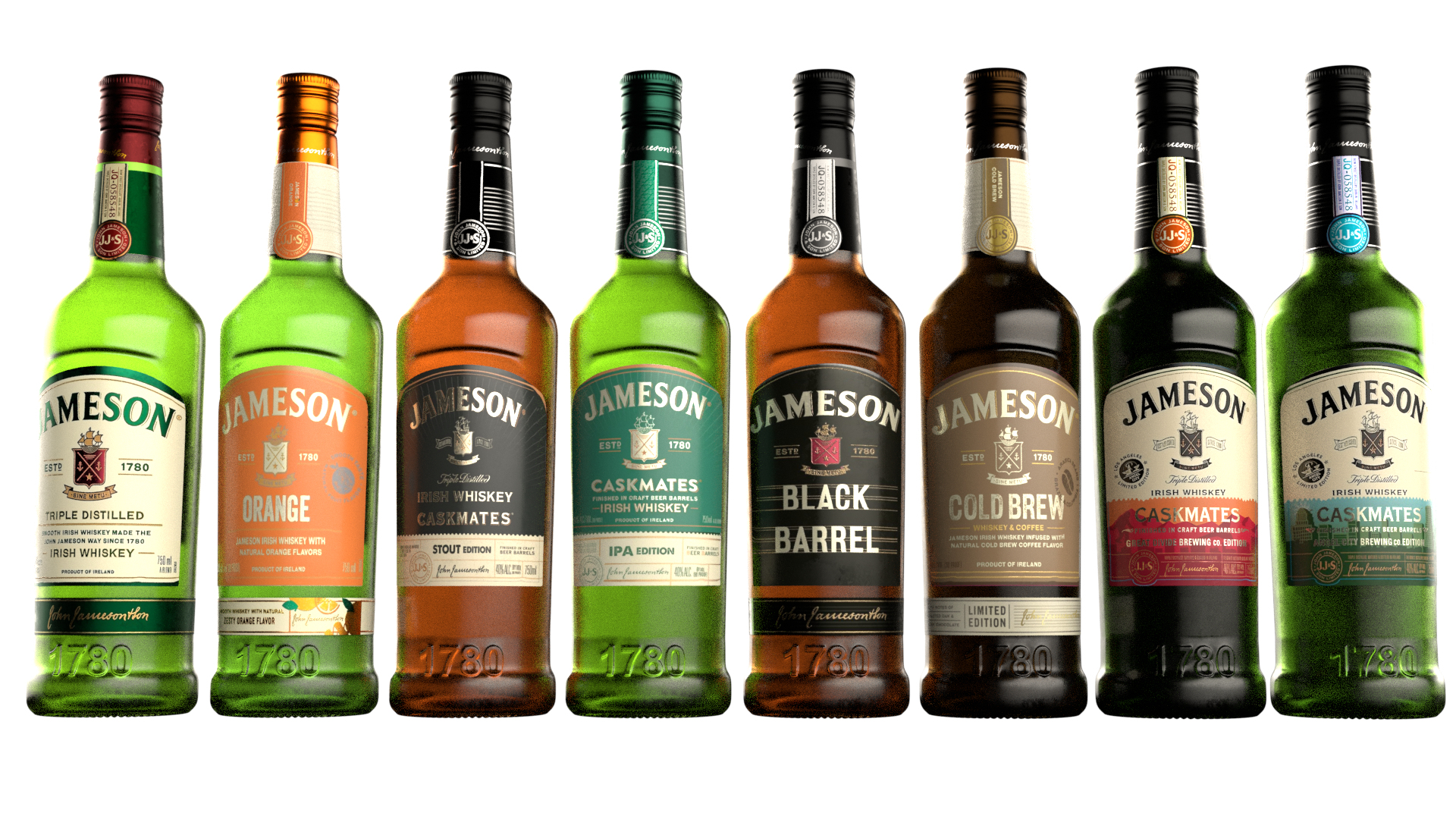 8 Jameson Whiskey Alcohol Bottles 3D Model - TurboSquid 2407928