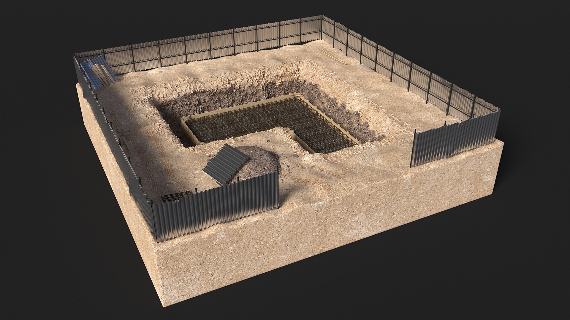 3D Excavation Site With Foundations And Fences - TurboSquid 2284582