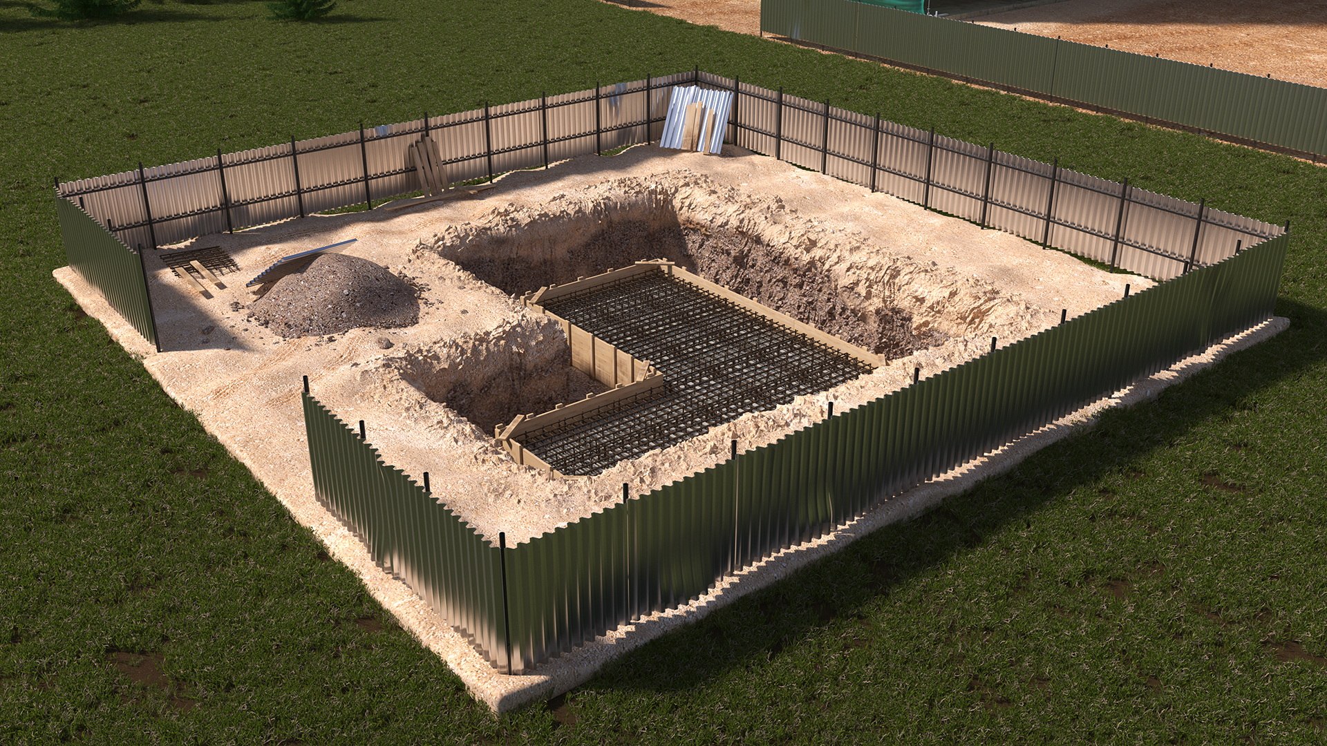 3D Excavation Site With Foundations And Fences - TurboSquid 2284582