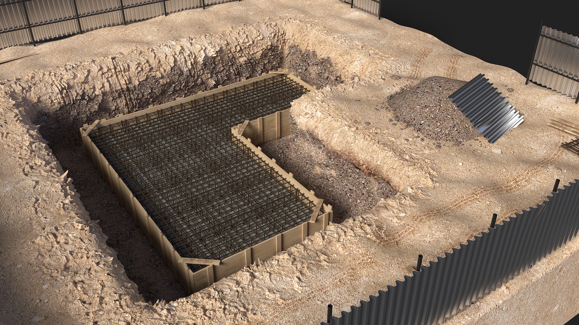 3D Excavation Site With Foundations And Fences - TurboSquid 2284582