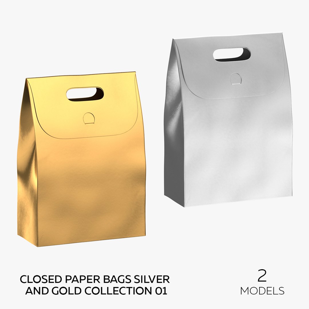Closed Paper Bags Silver and Gold Collection 01 - 2 models model ...