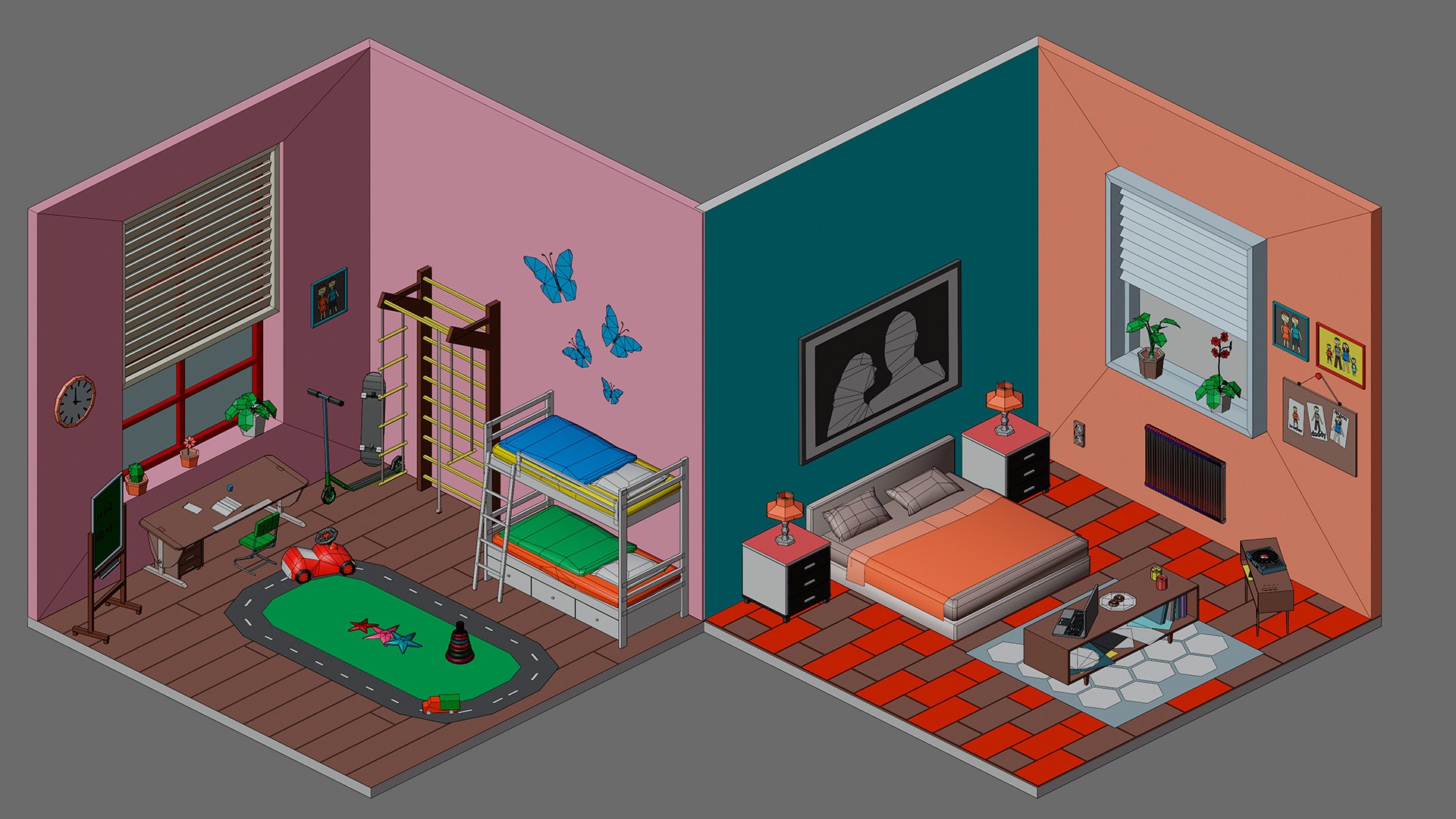 3D low poly interior 1Low poly 28 room - TurboSquid 1893121