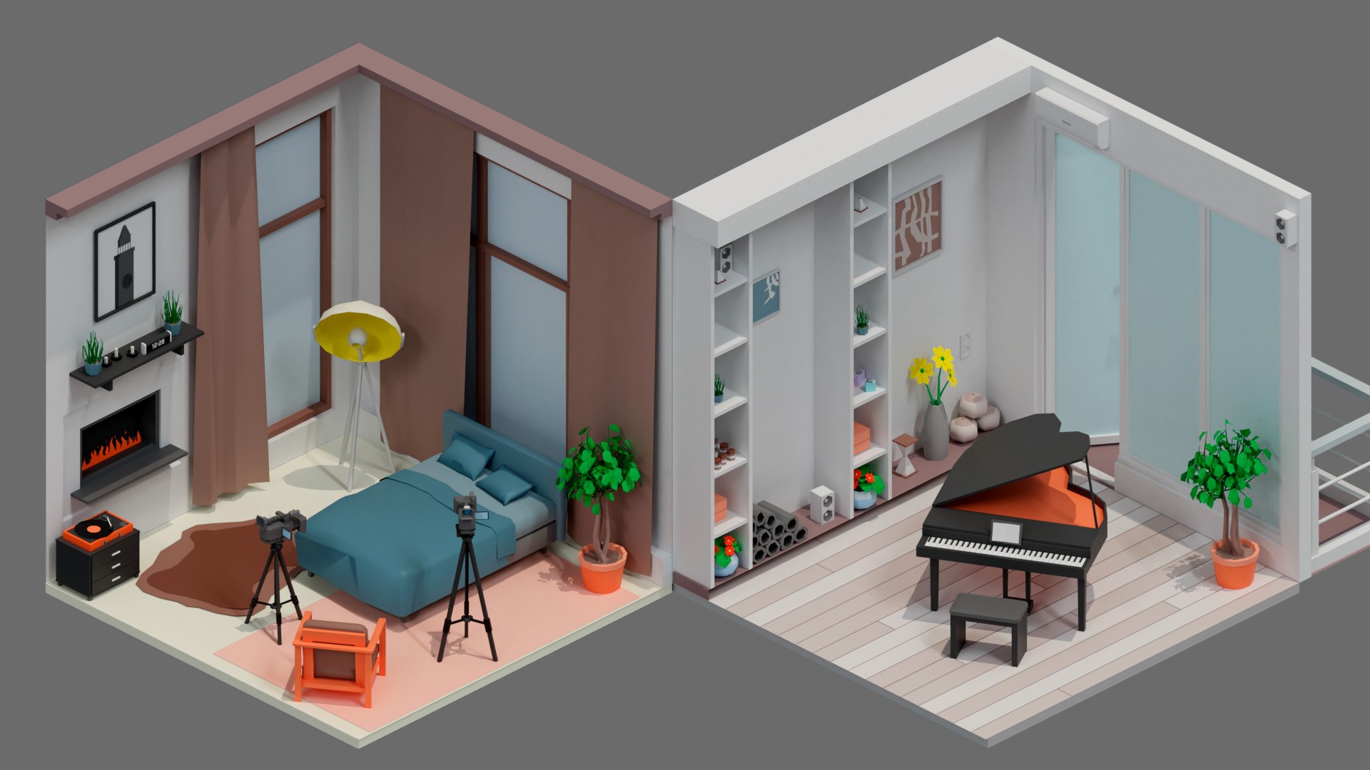3D low poly interior 1Low poly 28 room - TurboSquid 1893121