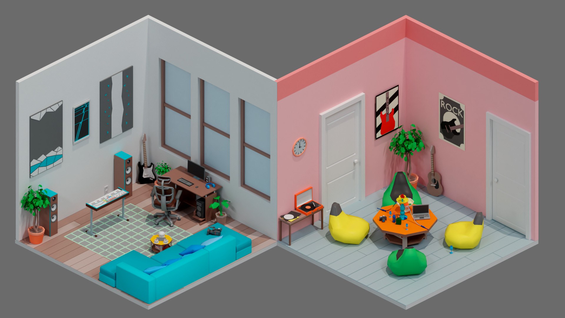 3D low poly interior 1Low poly 28 room - TurboSquid 1893121