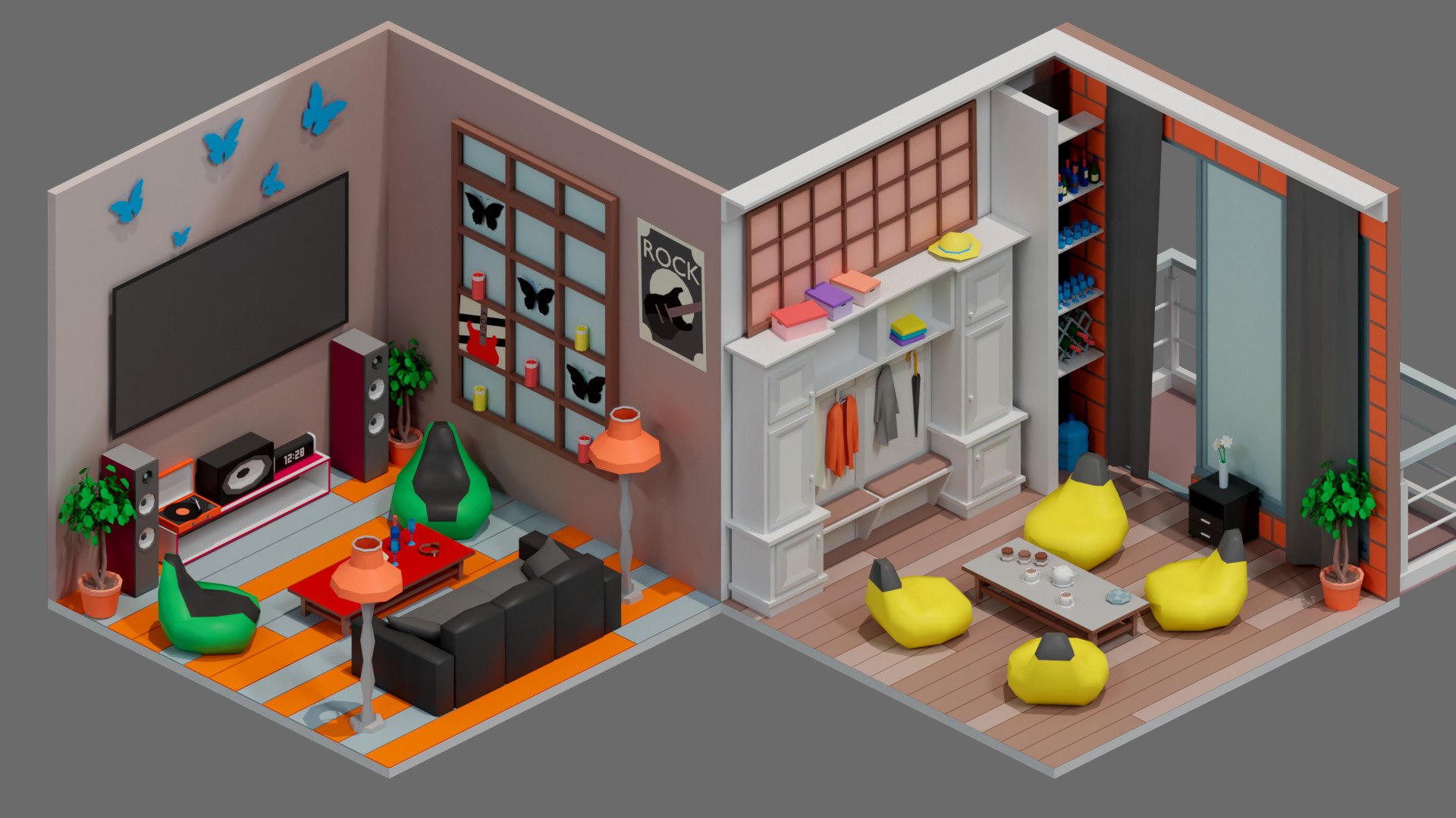3D low poly interior 1Low poly 28 room - TurboSquid 1893121