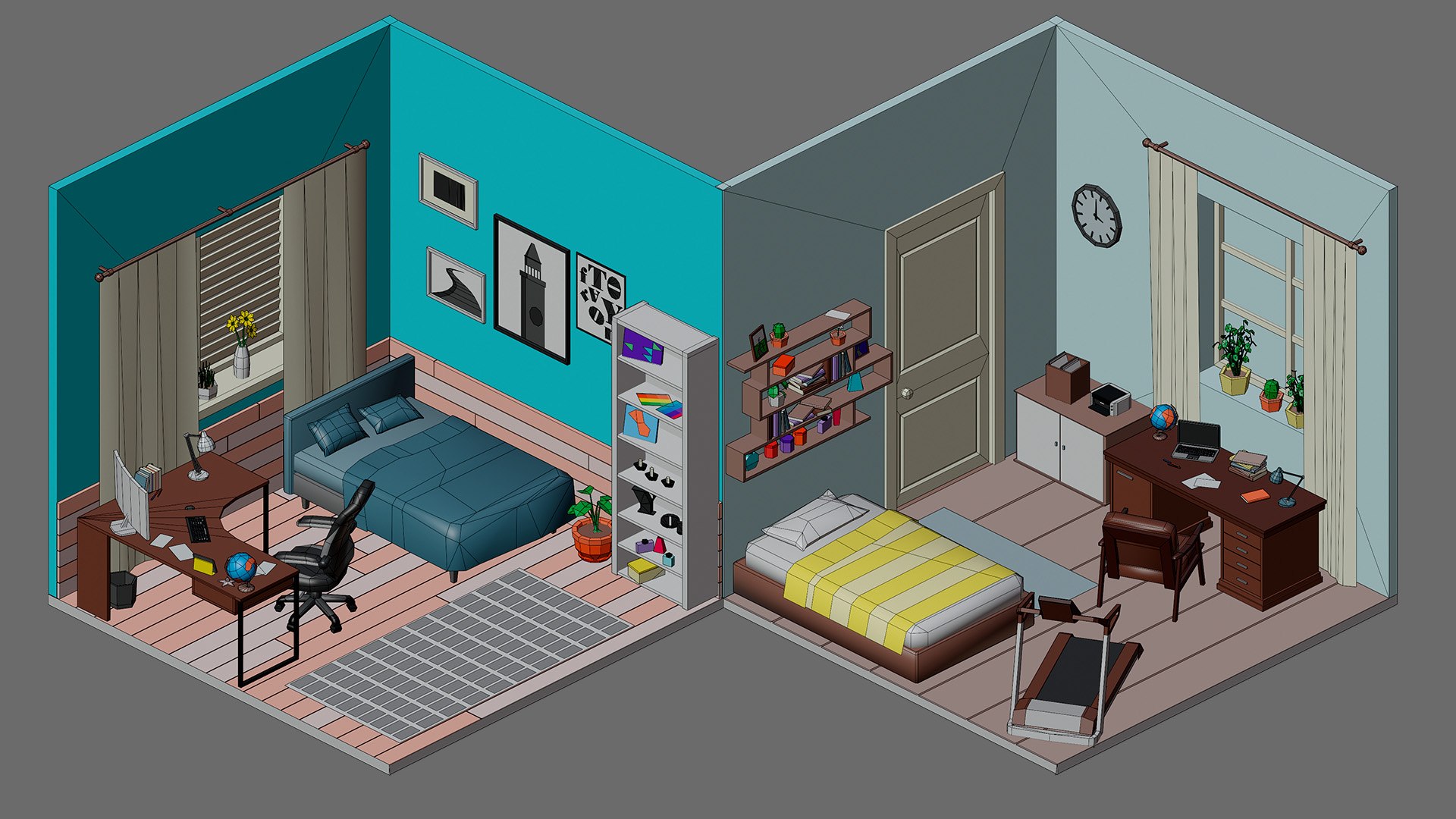 3D low poly interior 1Low poly 28 room - TurboSquid 1893121