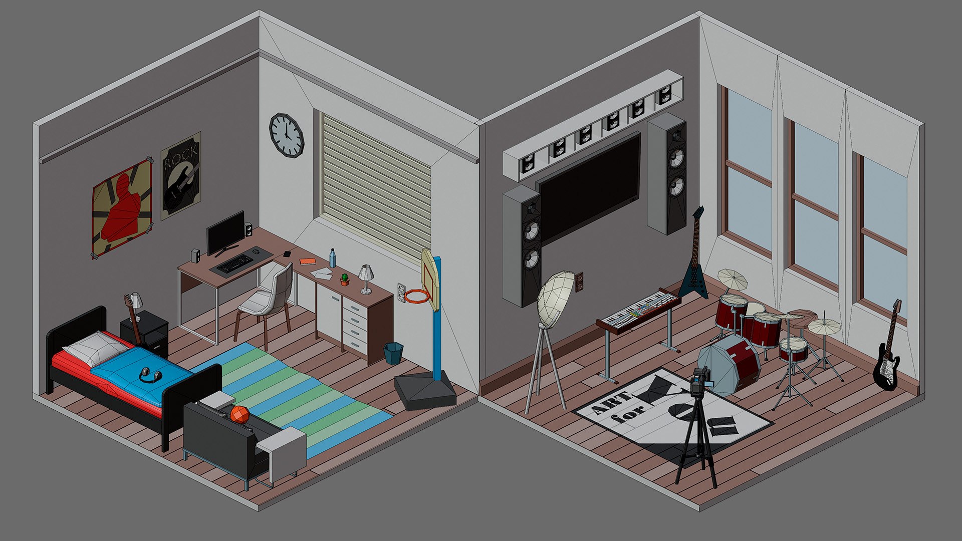 3D low poly interior 1Low poly 28 room - TurboSquid 1893121