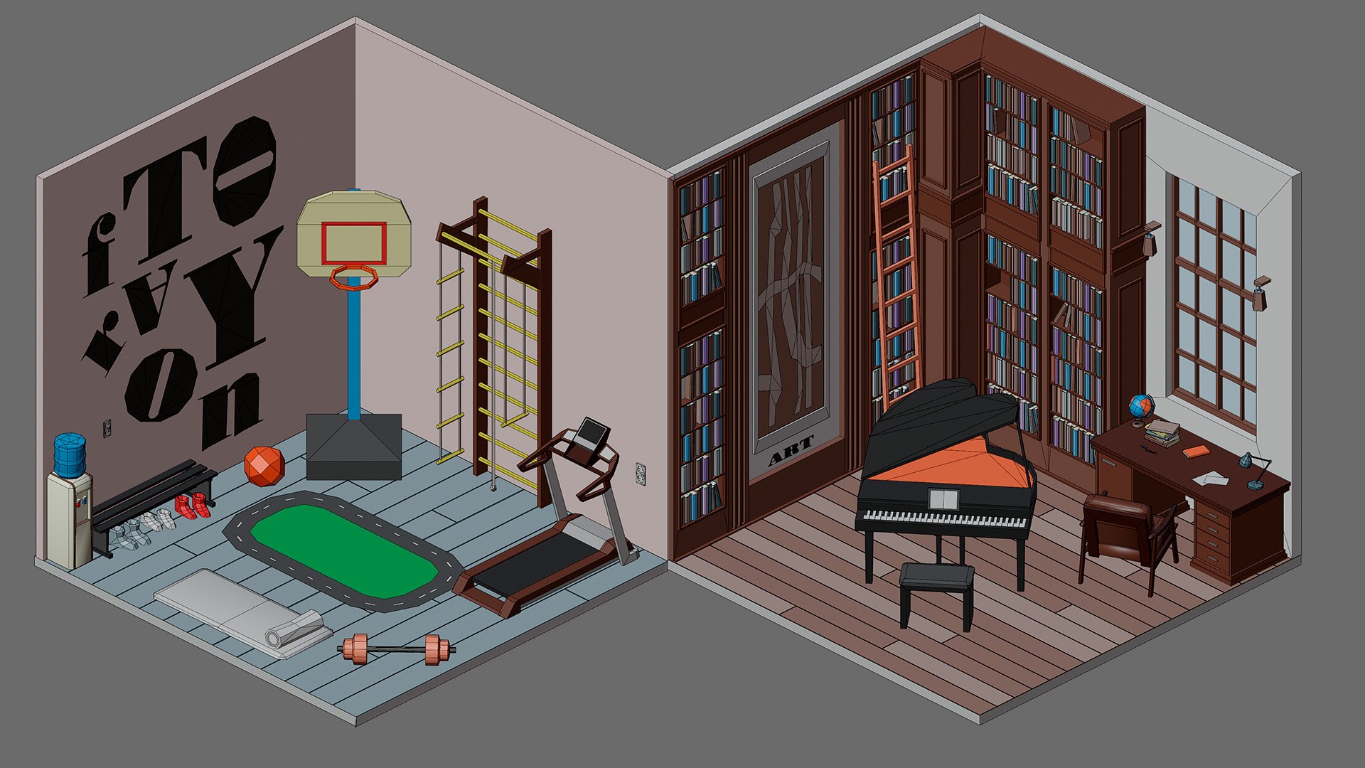 3D low poly interior 1Low poly 28 room - TurboSquid 1893121