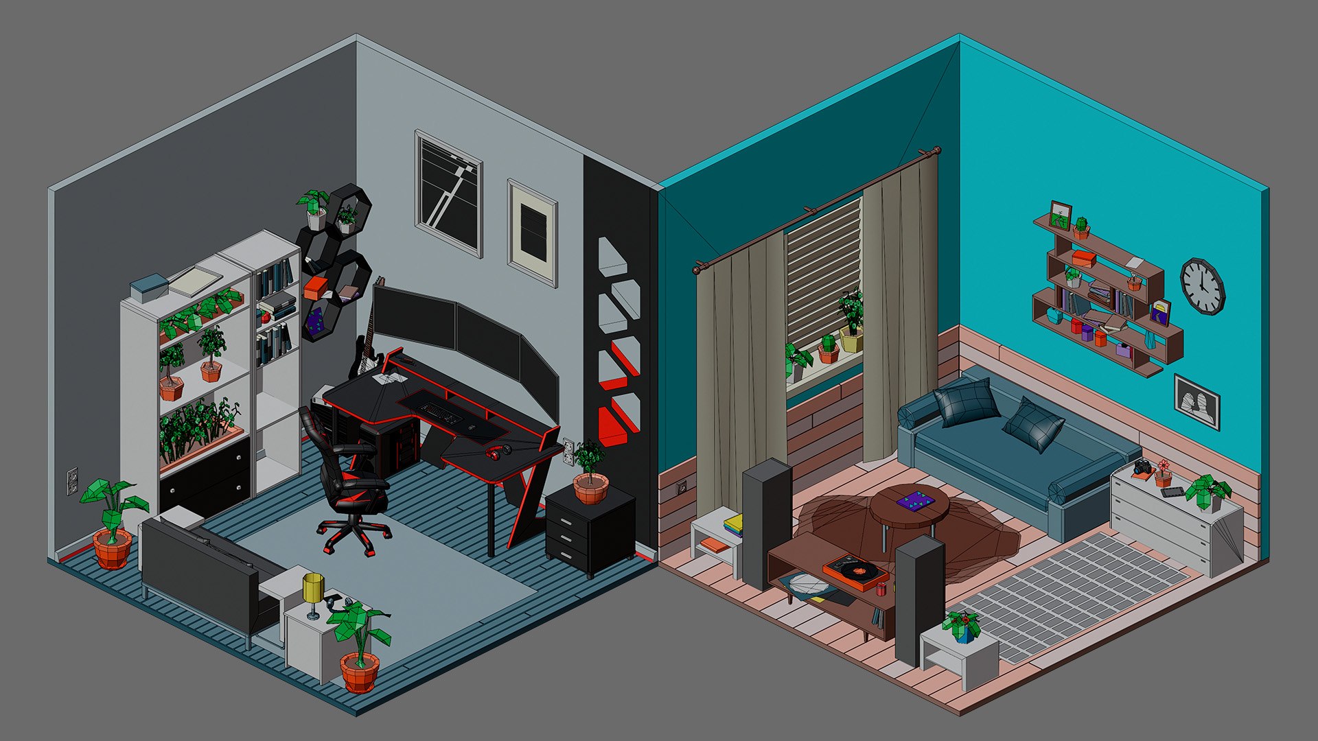 3D low poly interior 1Low poly 28 room - TurboSquid 1893121