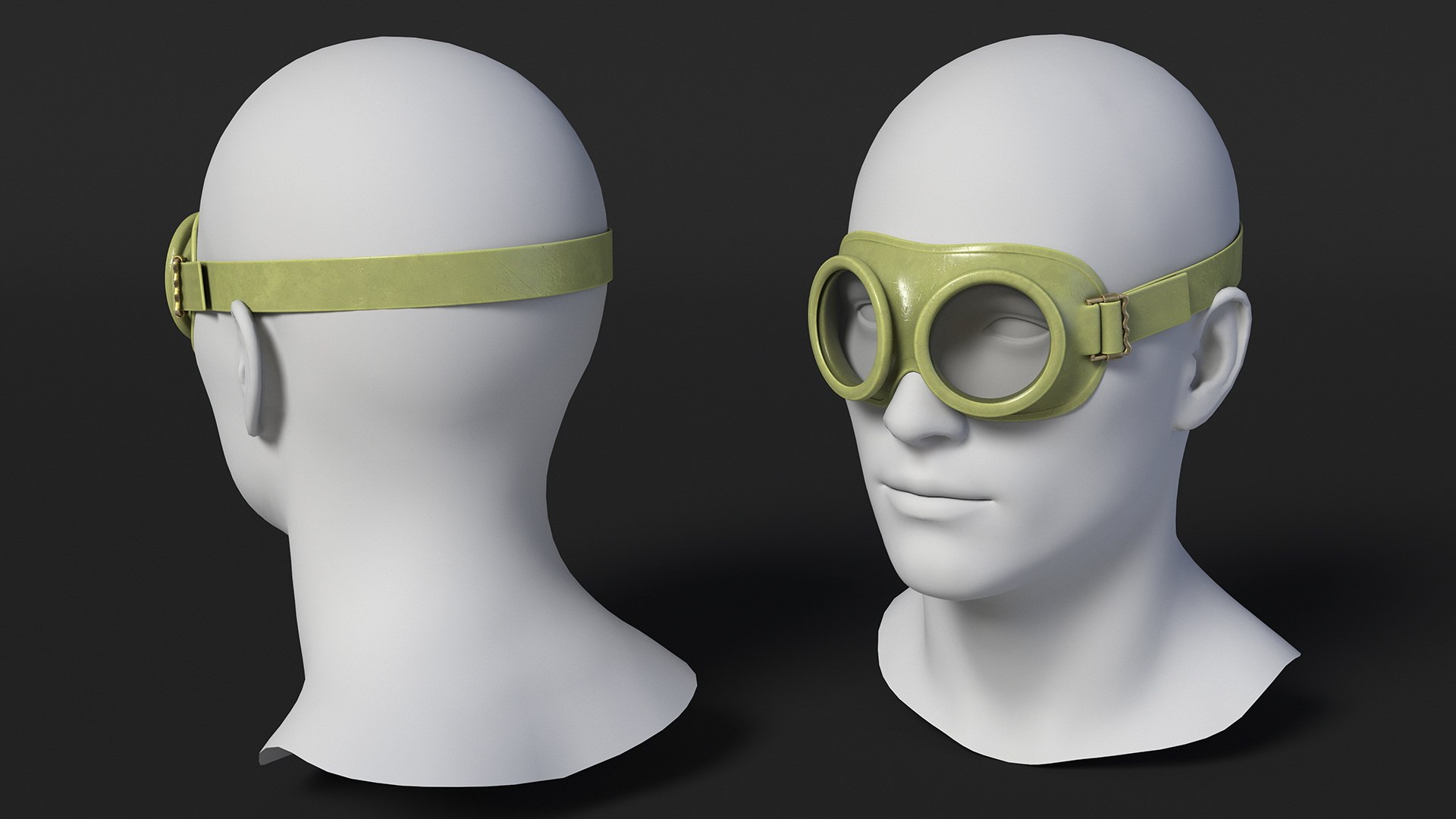 3D Protection Goggles Green On Mannequin Head Model - TurboSquid 2212206