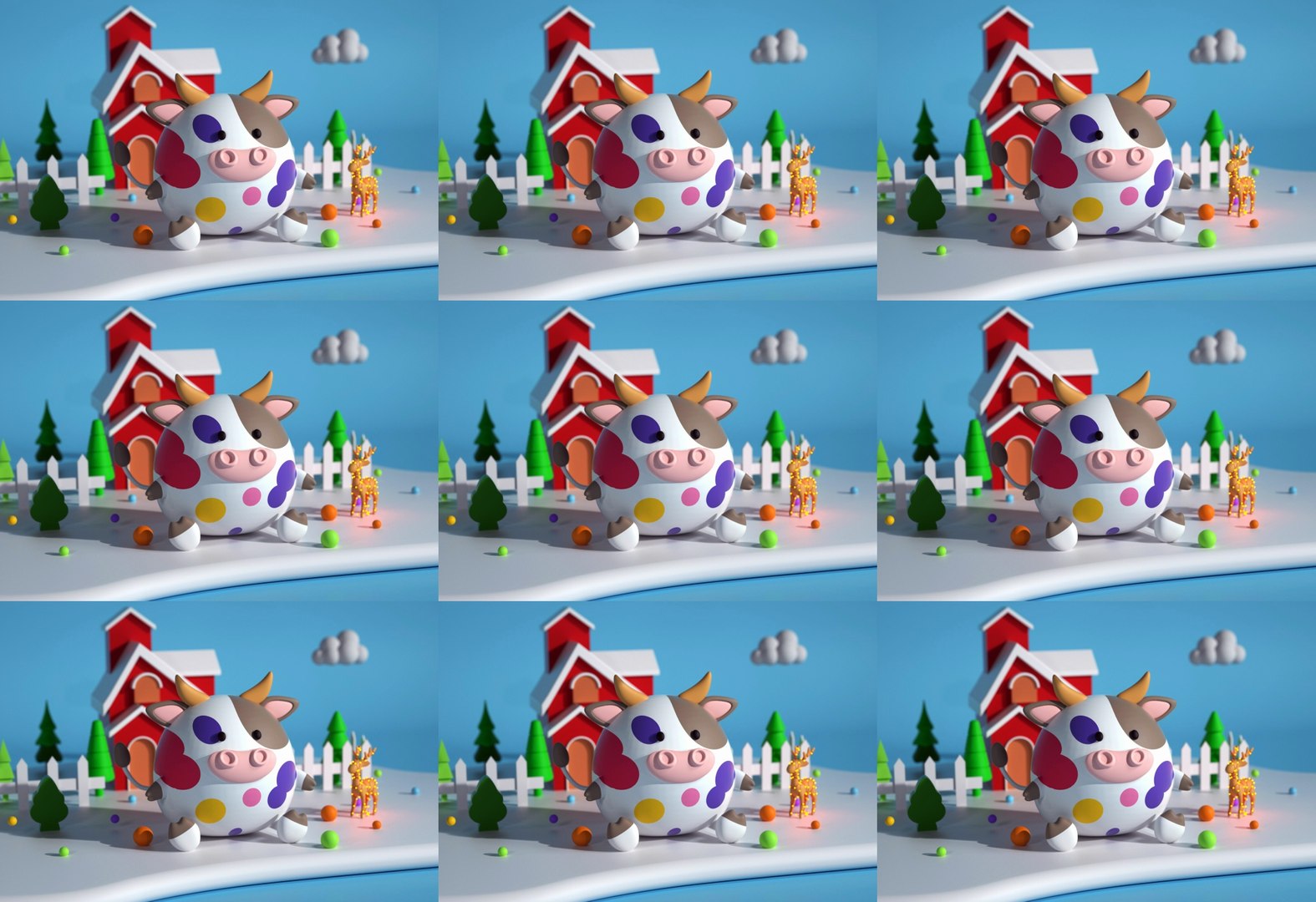 Cow Flower Cow Cute Cartoon Cow Q Version Fat Cow Cow Mascot IP C4D ...