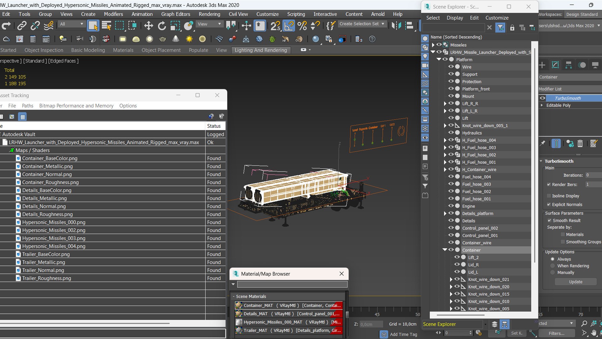 3D LRHW Launcher With Deployed Hypersonic Missiles Animated Rigged ...