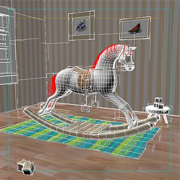 3d rocking horse scene