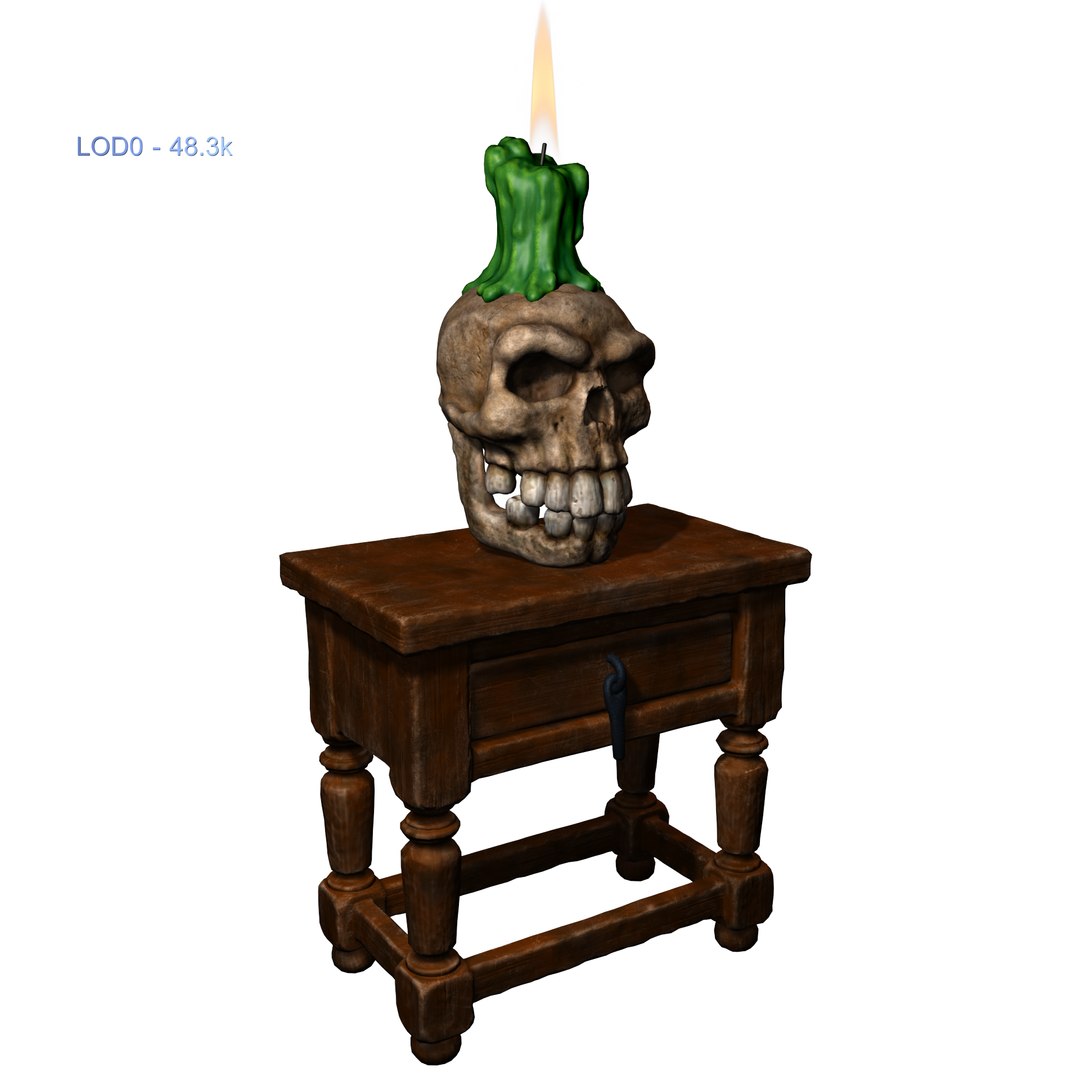 Stylised Skull With Candle On A Side Table 3D Model - TurboSquid 1803104