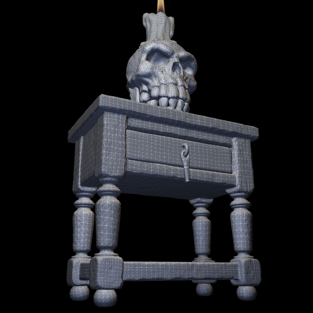 Stylised Skull With Candle On A Side Table 3D Model - TurboSquid 1803104