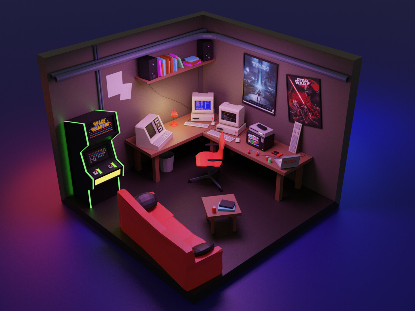 3D isometric hacker room model - TurboSquid 1665525