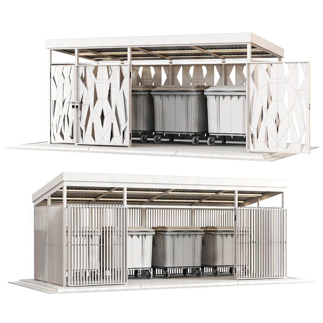 Garbage Bins Containers With Fencing Model - TurboSquid 2306993