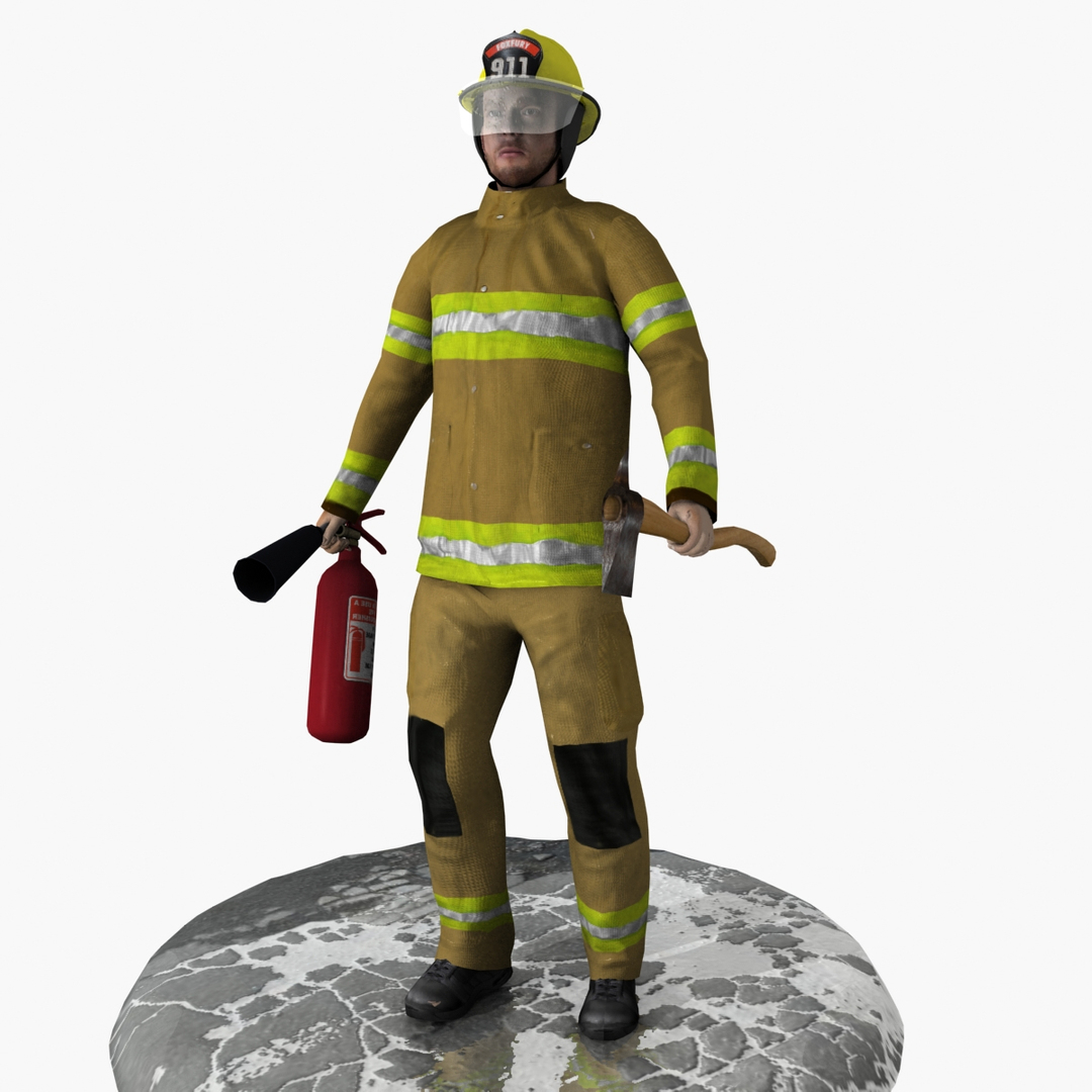 3d 3ds Rigged Firefighter