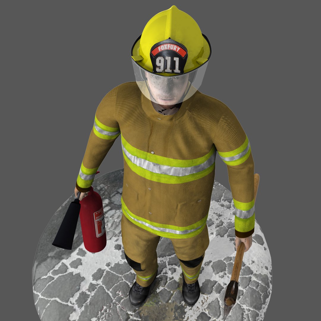 3d 3ds Rigged Firefighter