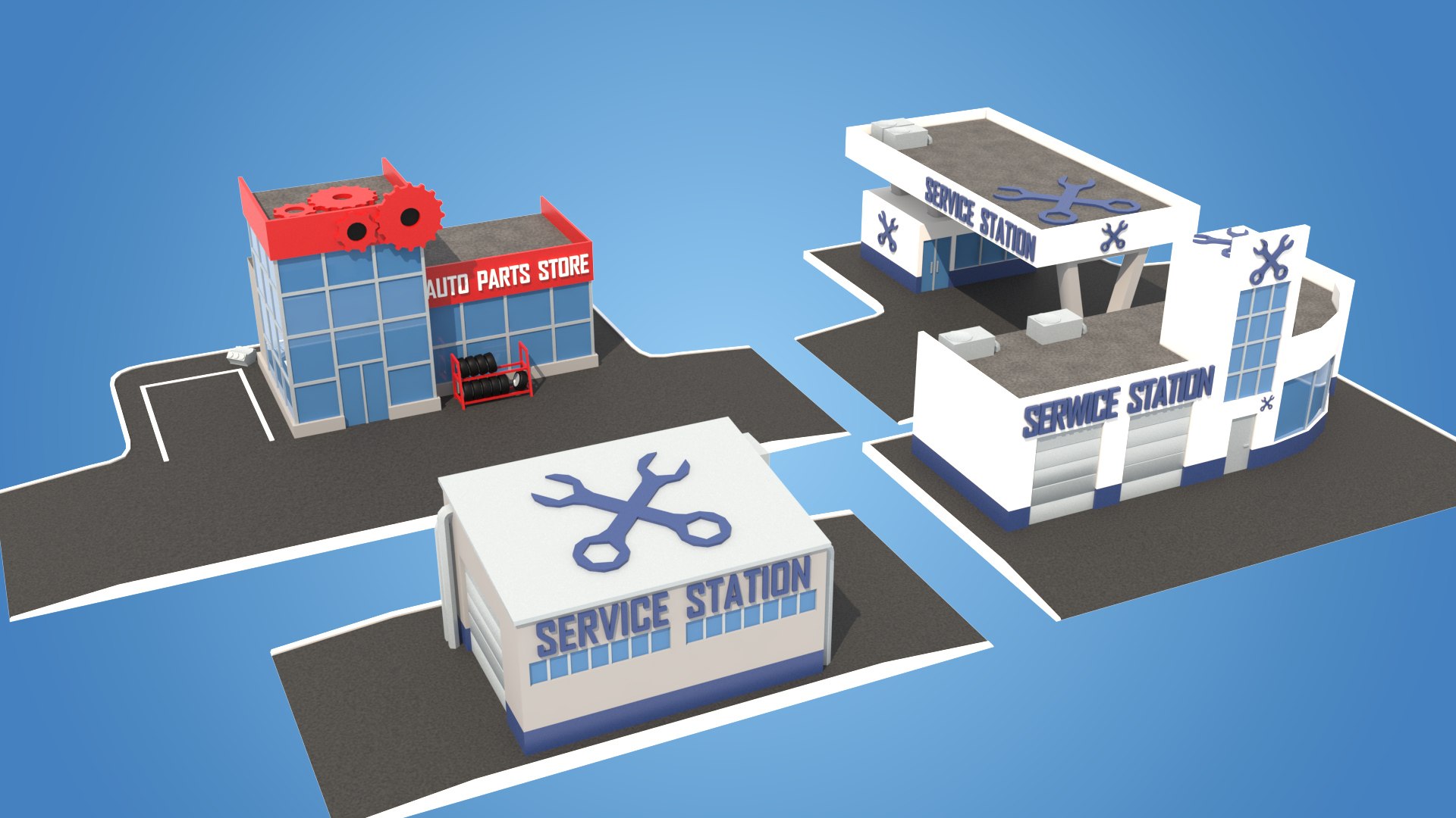 Cartoon Pack Service Stations 3D Model - TurboSquid 1310156