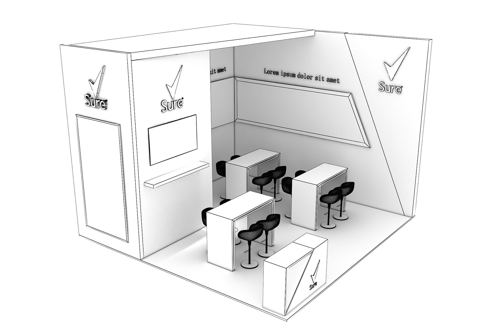 3D Booth Exhibition Stand Stall 6x6m Height 360 cm 2 Side Open model ...