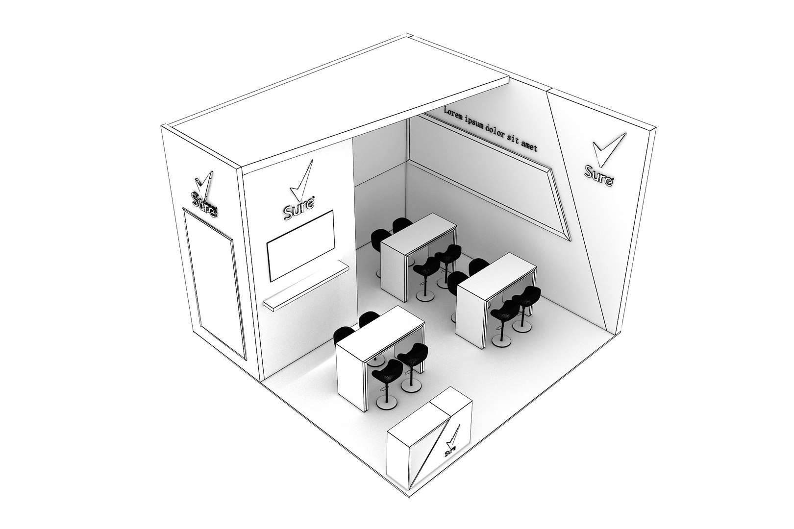 3D Booth Exhibition Stand Stall 6x6m Height 360 cm 2 Side Open model ...