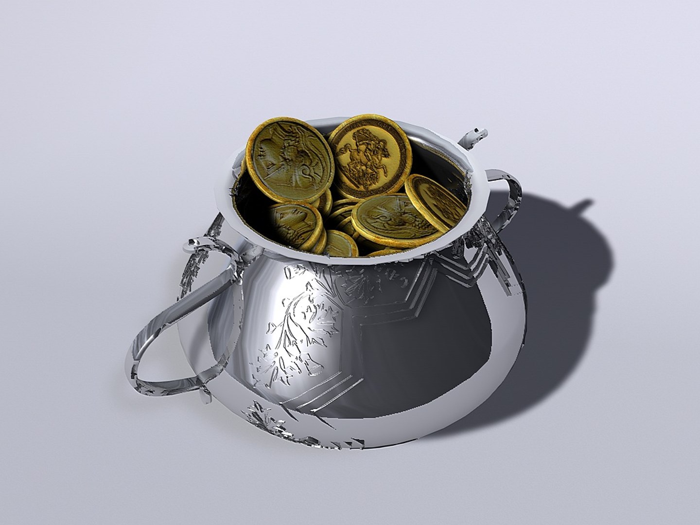 3d pot gold coins model