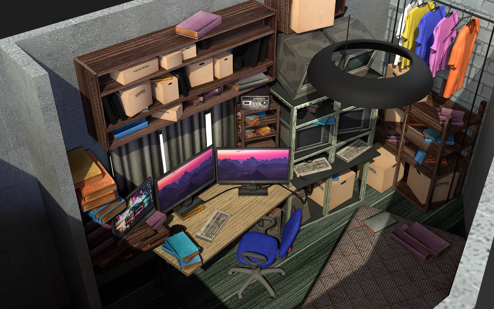 Stylised Hacker Computer Bedroom UE5 Model - TurboSquid 2209039