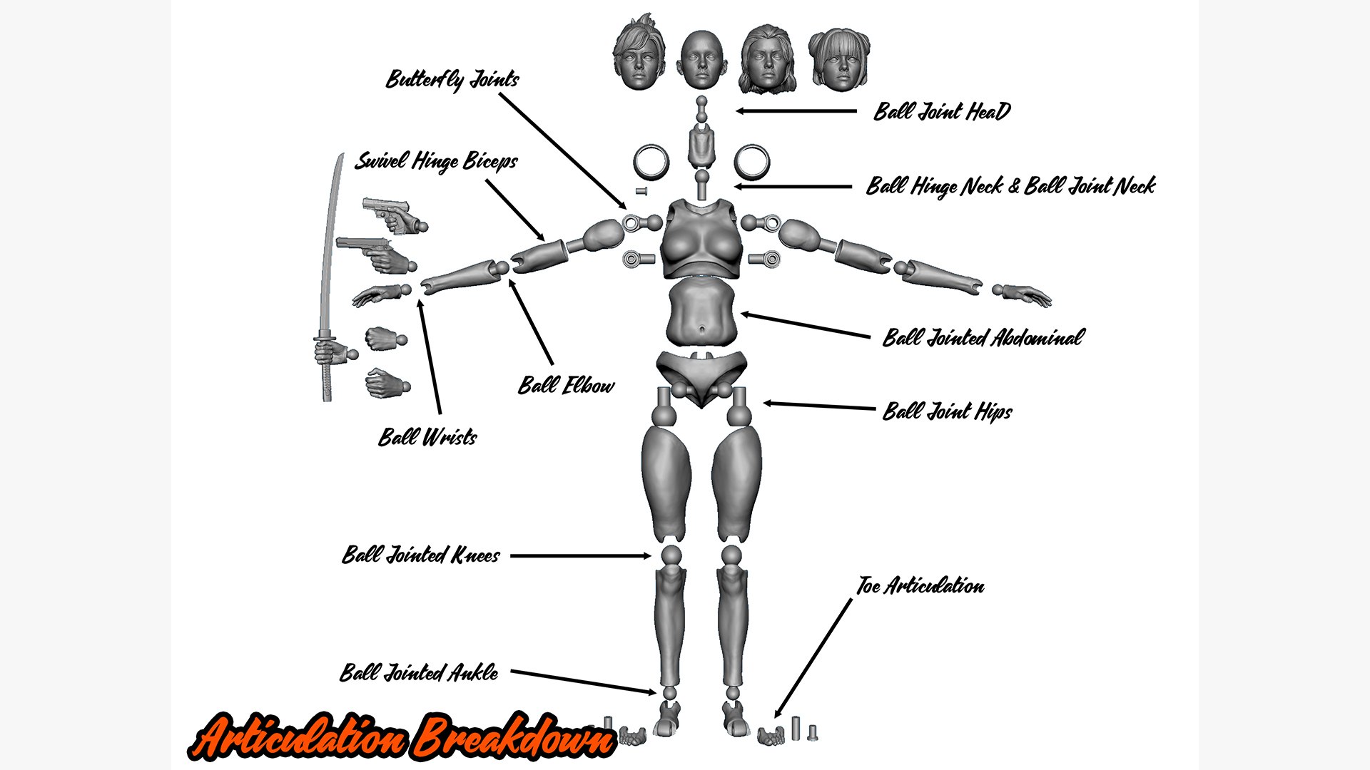 Action Figure 3D Printing Female Movable Body Action Figure Toy Model ...