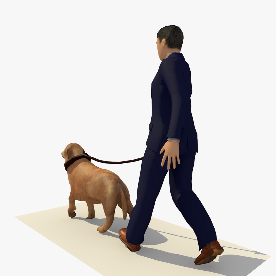 3d Business Man Walking Dog