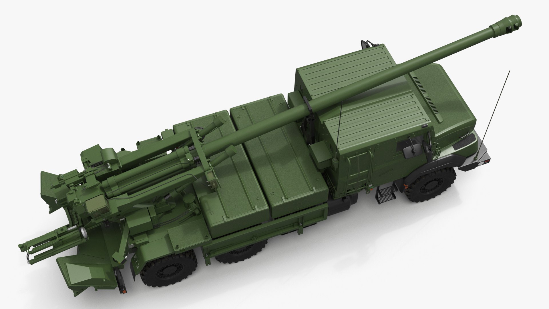 3D CAESAR Mobile Howitzer System On Wheeled Chassis Green Rigged ...