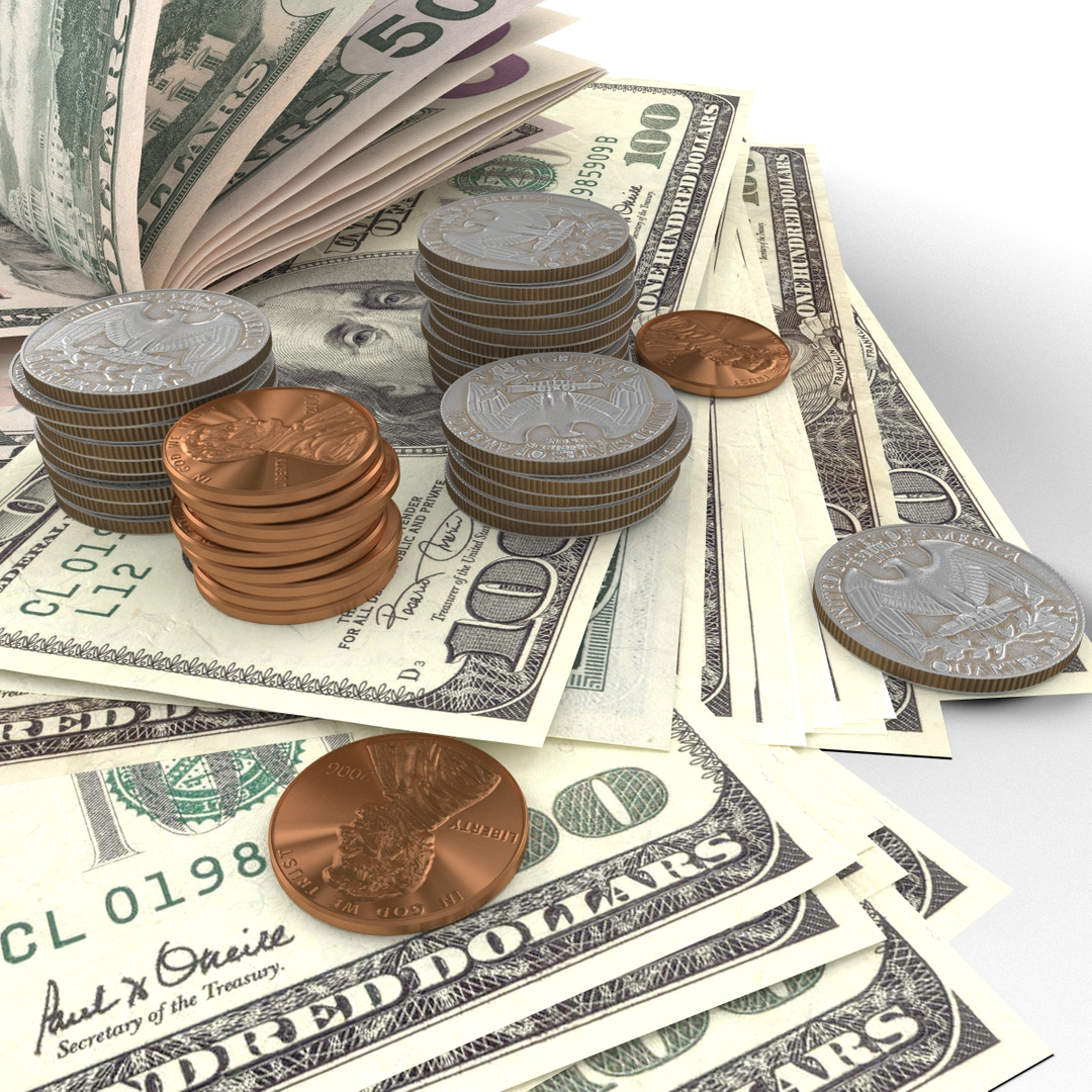 3d paper dollars coins