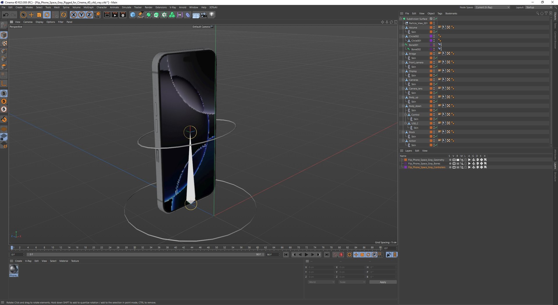 3D Flip Phone Space Gray Rigged For Cinema 4D Model - TurboSquid 2345585