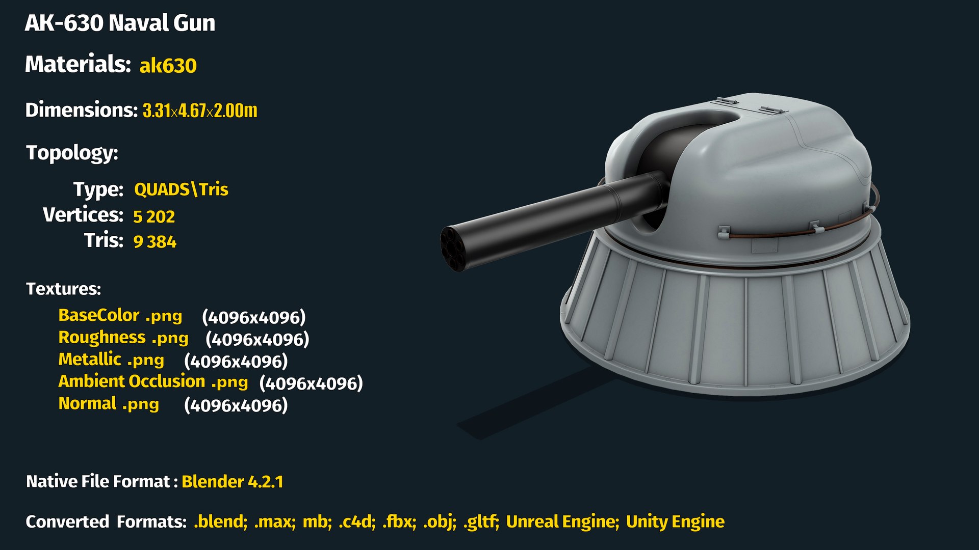 3D Model AK-630 Naval Gun - TurboSquid 2287138