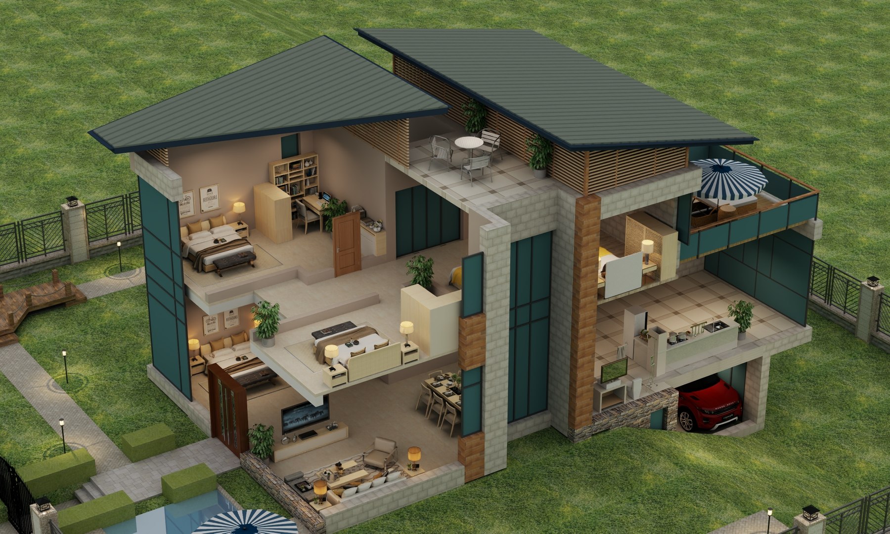 Modern House Cutaway Interior Exterior 3D Model 3D Model - TurboSquid ...
