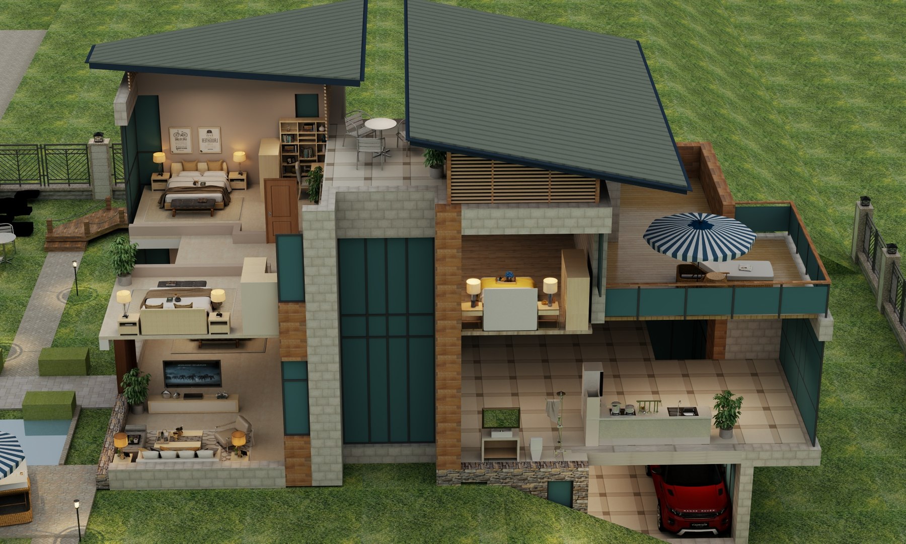 Modern House Cutaway Interior Exterior 3D Model 3D Model - TurboSquid ...