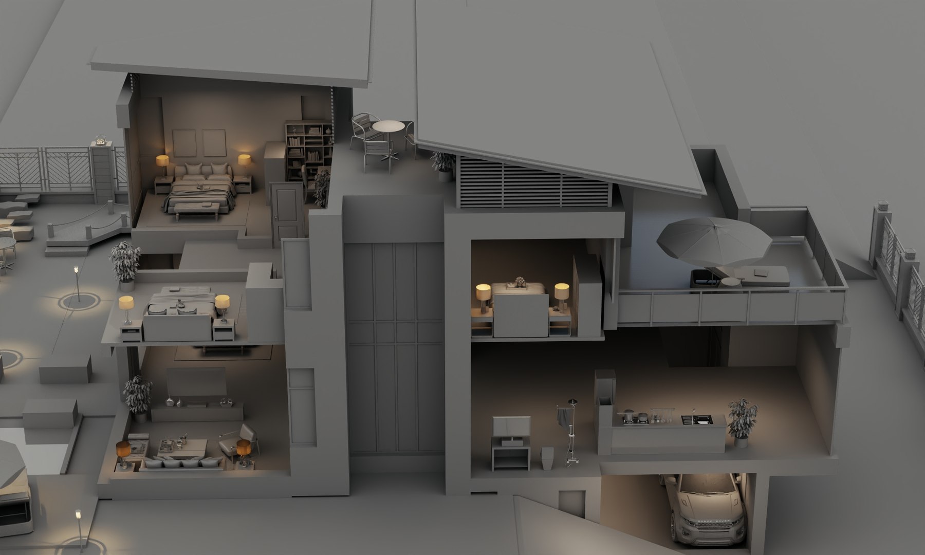 Modern House Cutaway Interior Exterior 3D Model 3D Model - TurboSquid ...