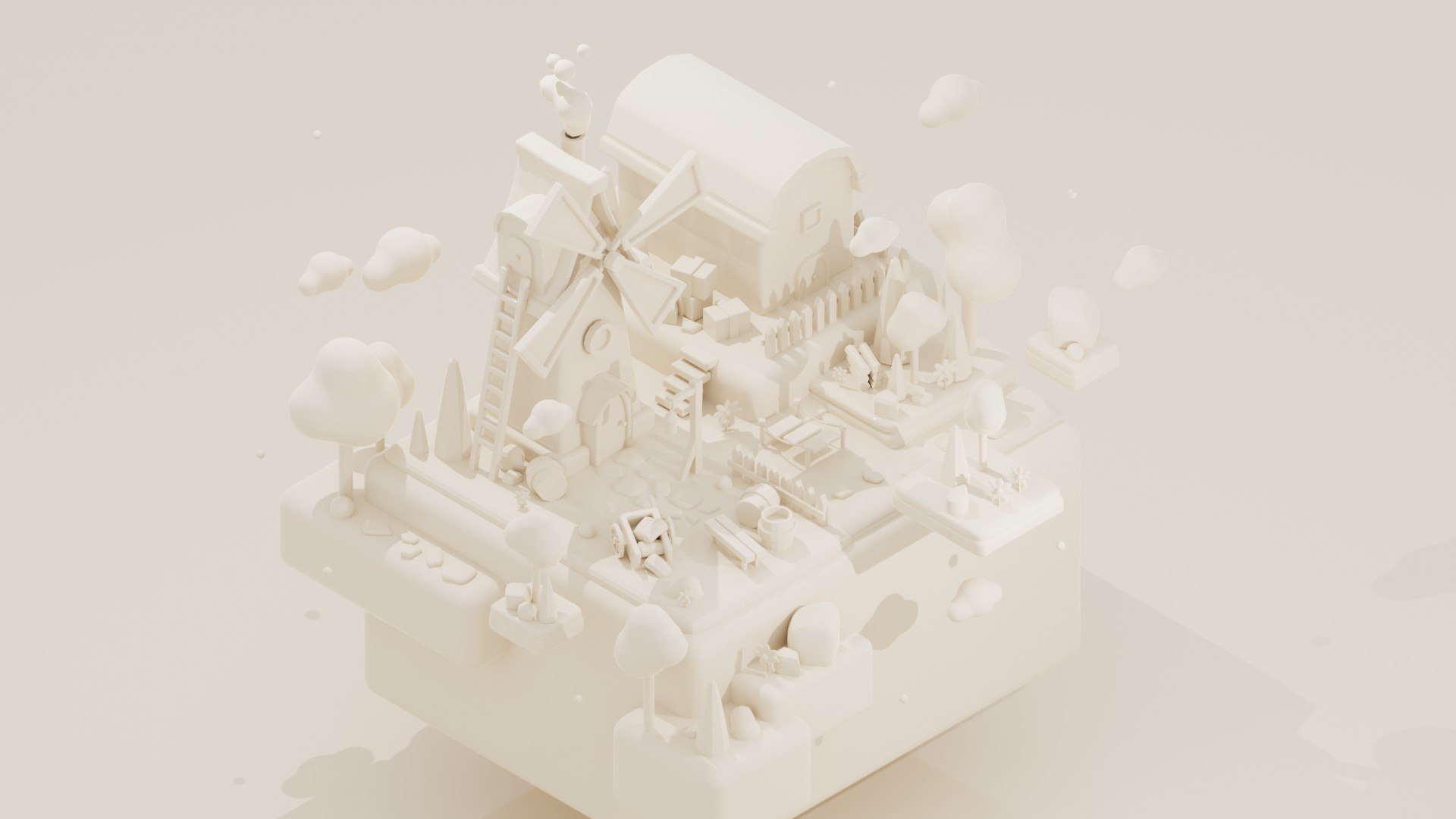 Stylized Land Platform Windmill Environment Game Ready Landscape Low ...