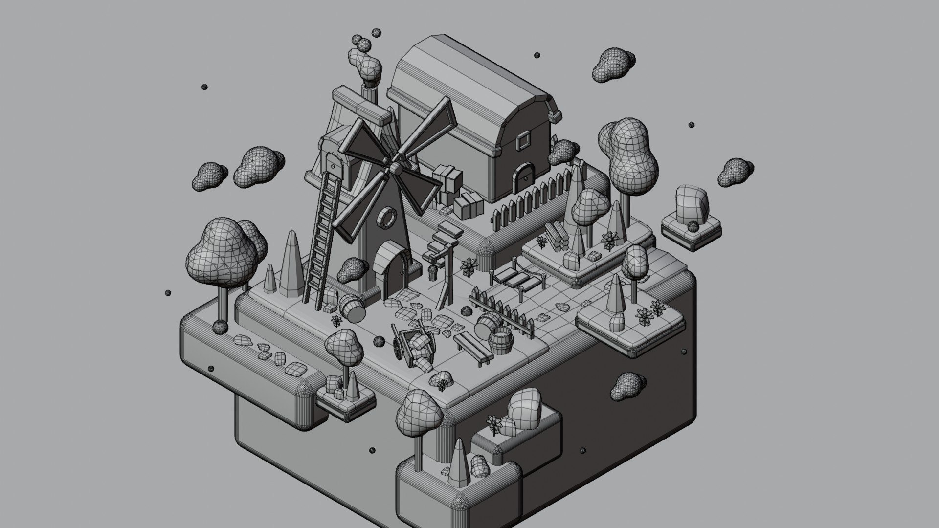 Stylized Land Platform Windmill Environment Game Ready Landscape Low ...