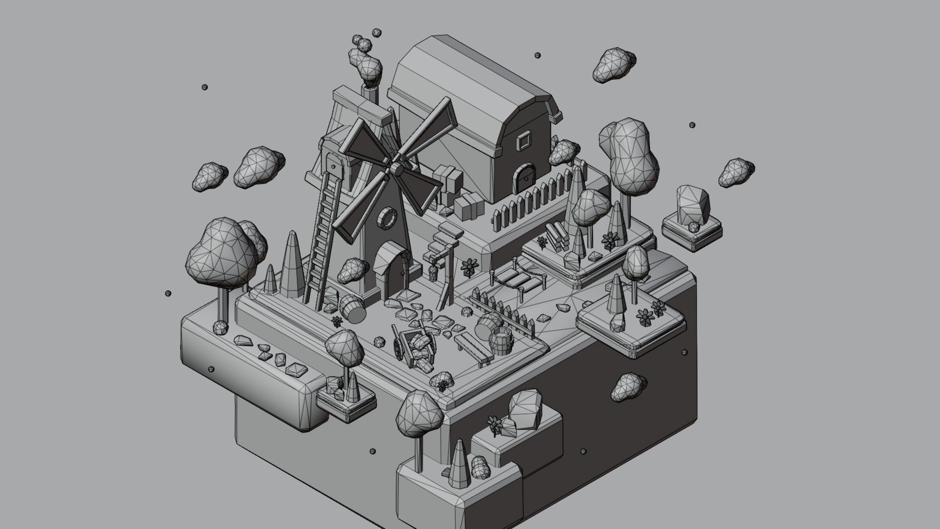 Stylized Land Platform Windmill Environment Game Ready Landscape Low ...