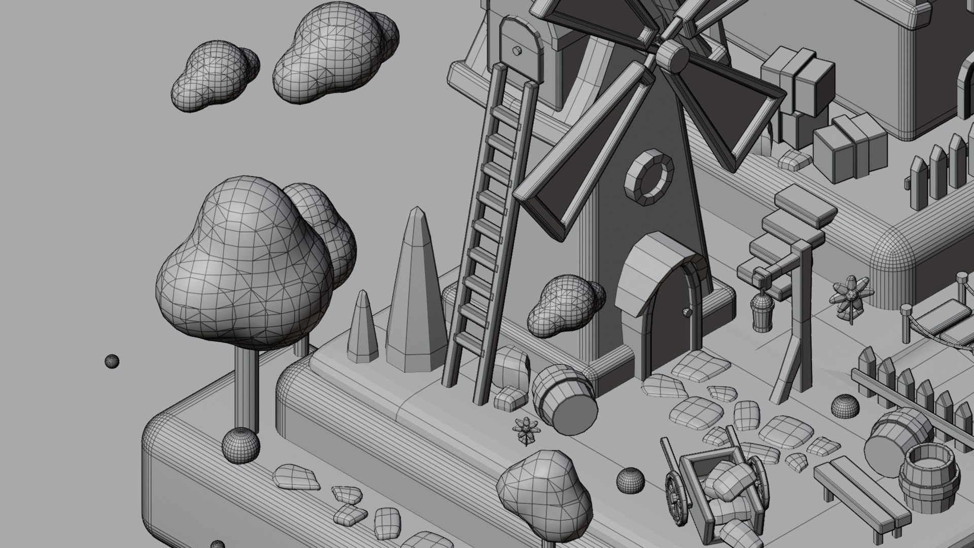 Stylized Land Platform Windmill Environment Game Ready Landscape Low ...