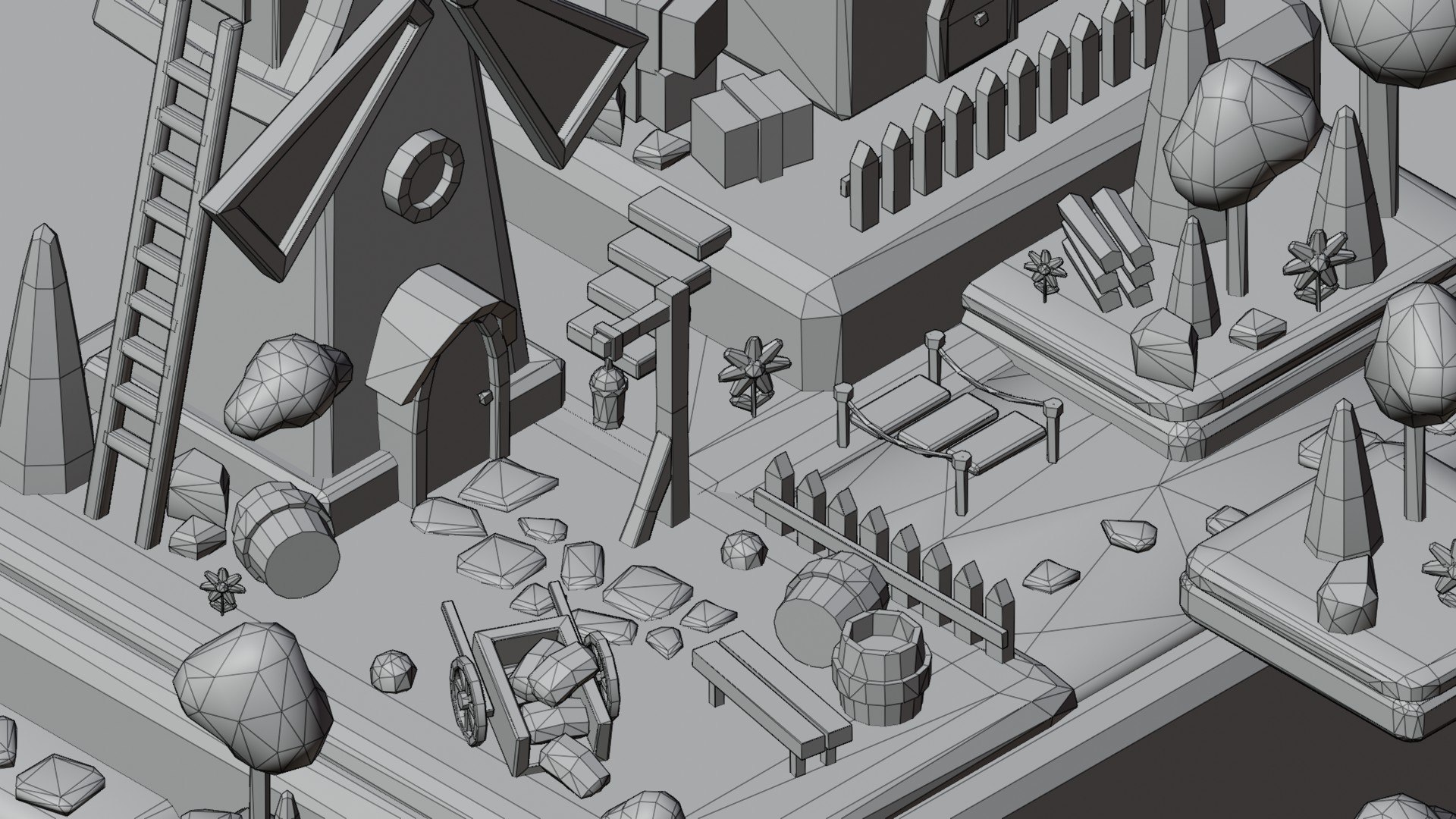 Stylized Land Platform Windmill Environment Game Ready Landscape Low ...