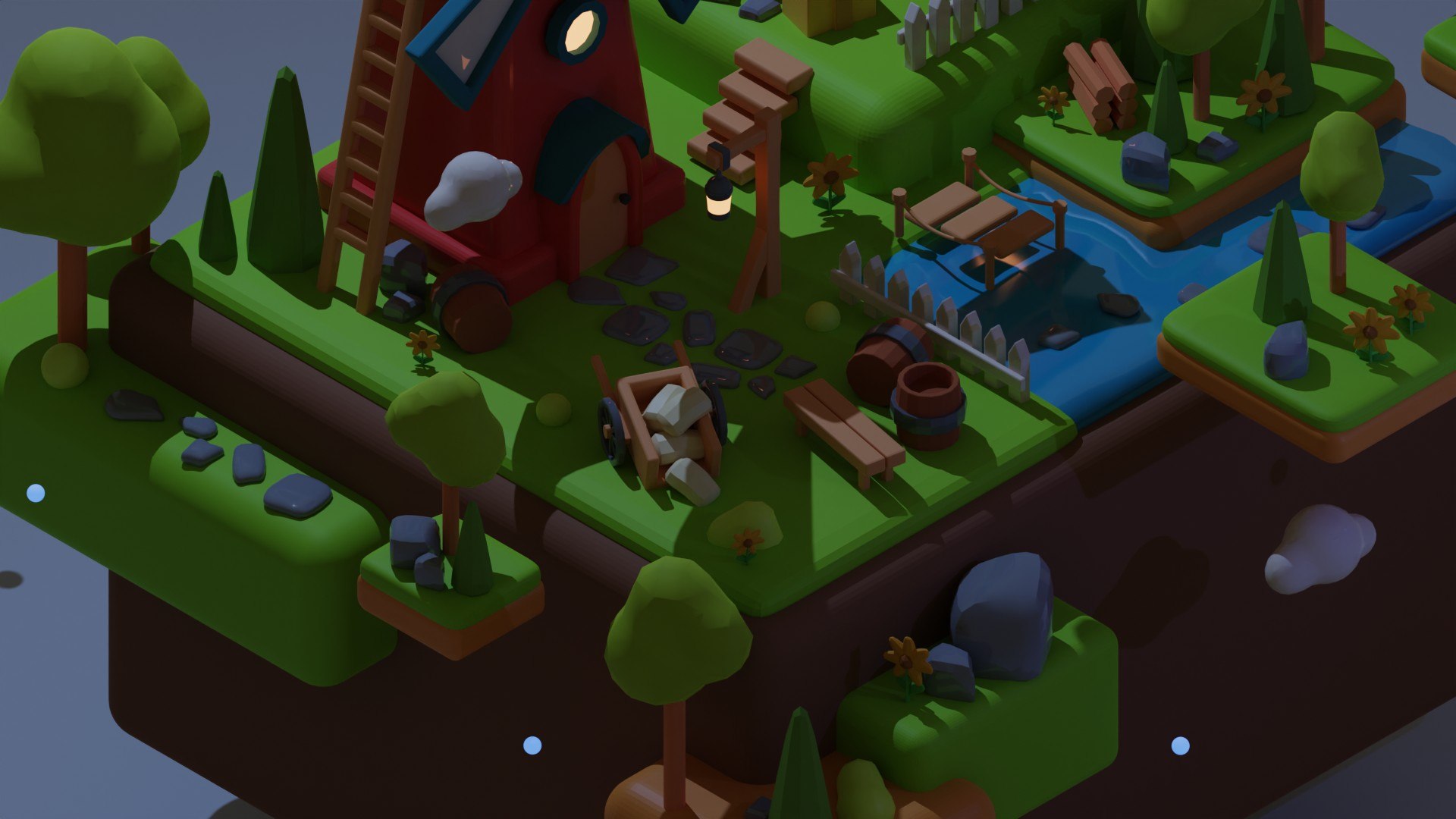 Stylized Land Platform Windmill Environment Game Ready Landscape Low ...