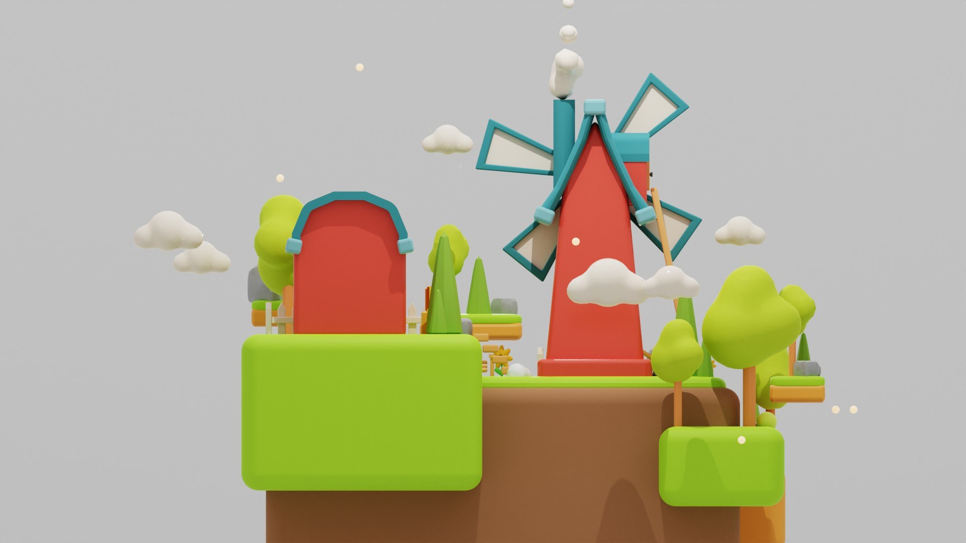 Stylized Land Platform Windmill Environment Game Ready Landscape Low ...