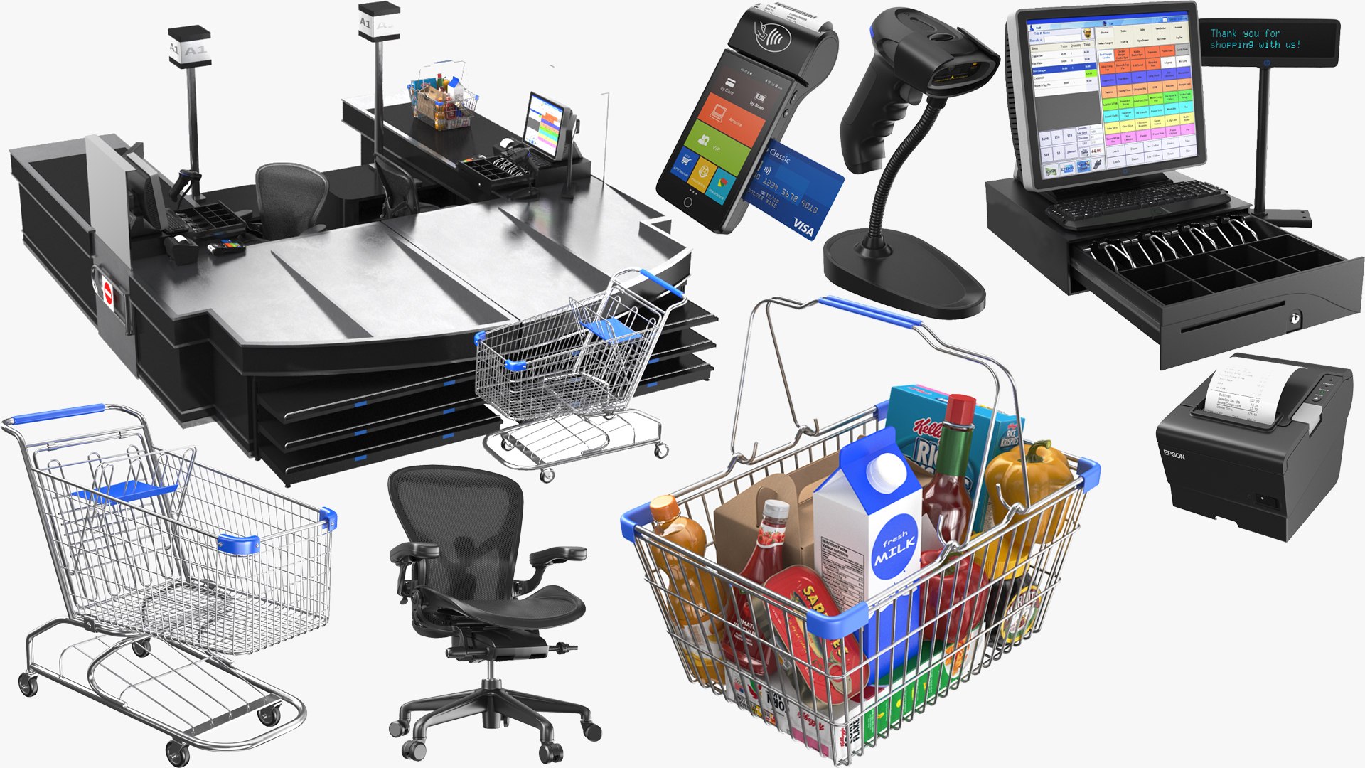 Full Checkout Counter Collection 3D model - TurboSquid 2038855