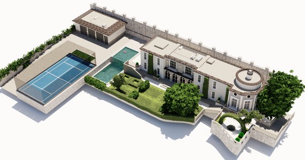 Mega Mansion Floor Plans 3d Classic Villa White House Style 3D Model