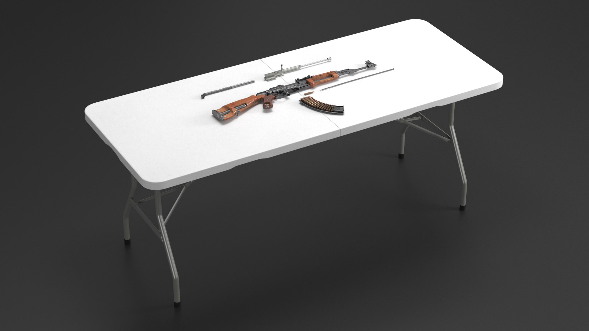 3D Disassembled AK-47 With A Magazine On The Table - TurboSquid 2307824