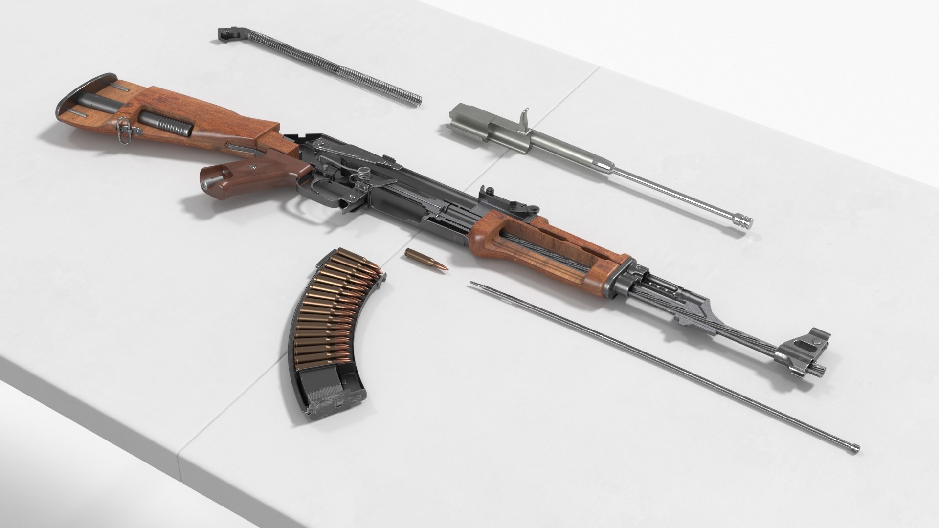3D Disassembled AK-47 With A Magazine On The Table - TurboSquid 2307824