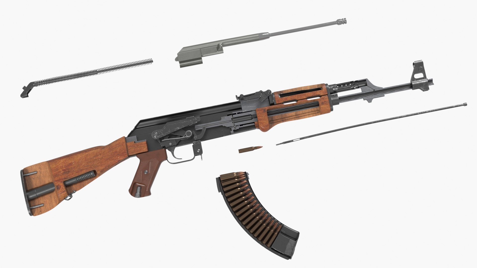 3D Disassembled AK-47 With A Magazine On The Table - TurboSquid 2307824